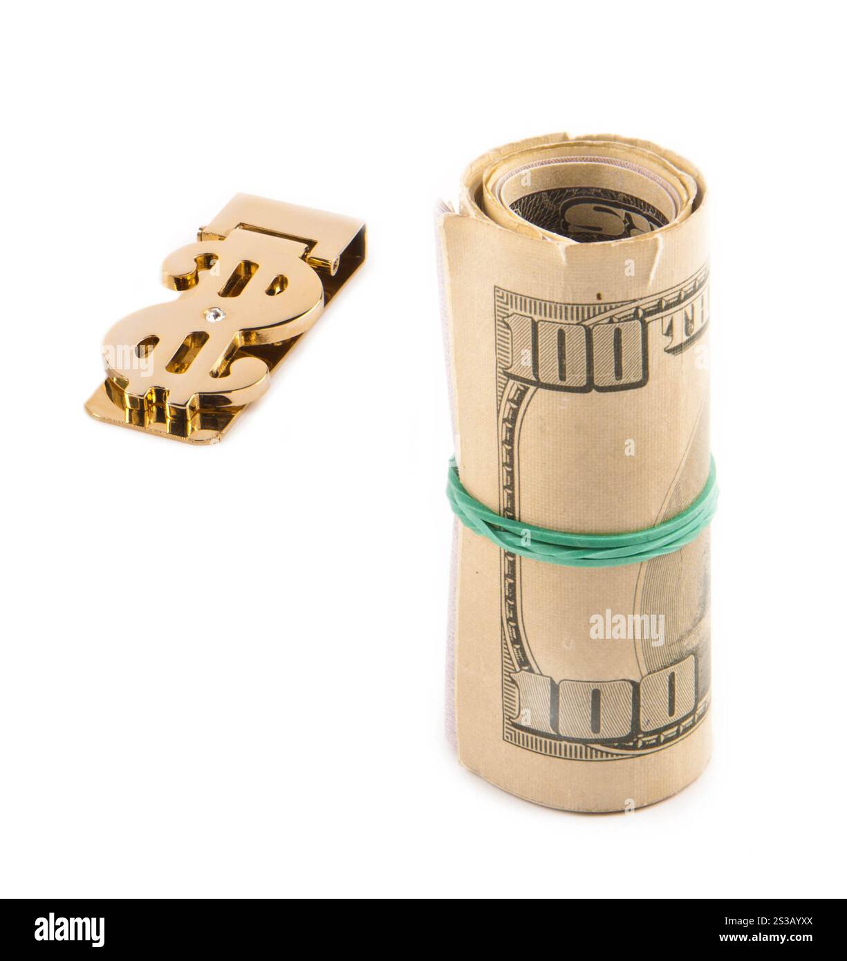 Rolled up paper dollar isolated on white background. Rolled up paper ...