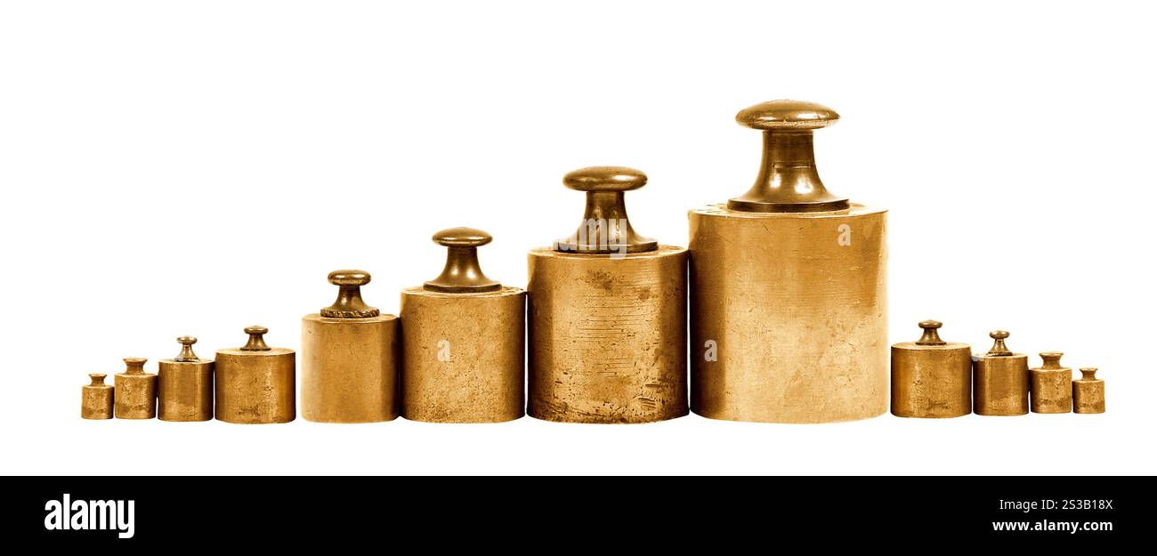 set of precision weights for a balance scale isolated on white ...