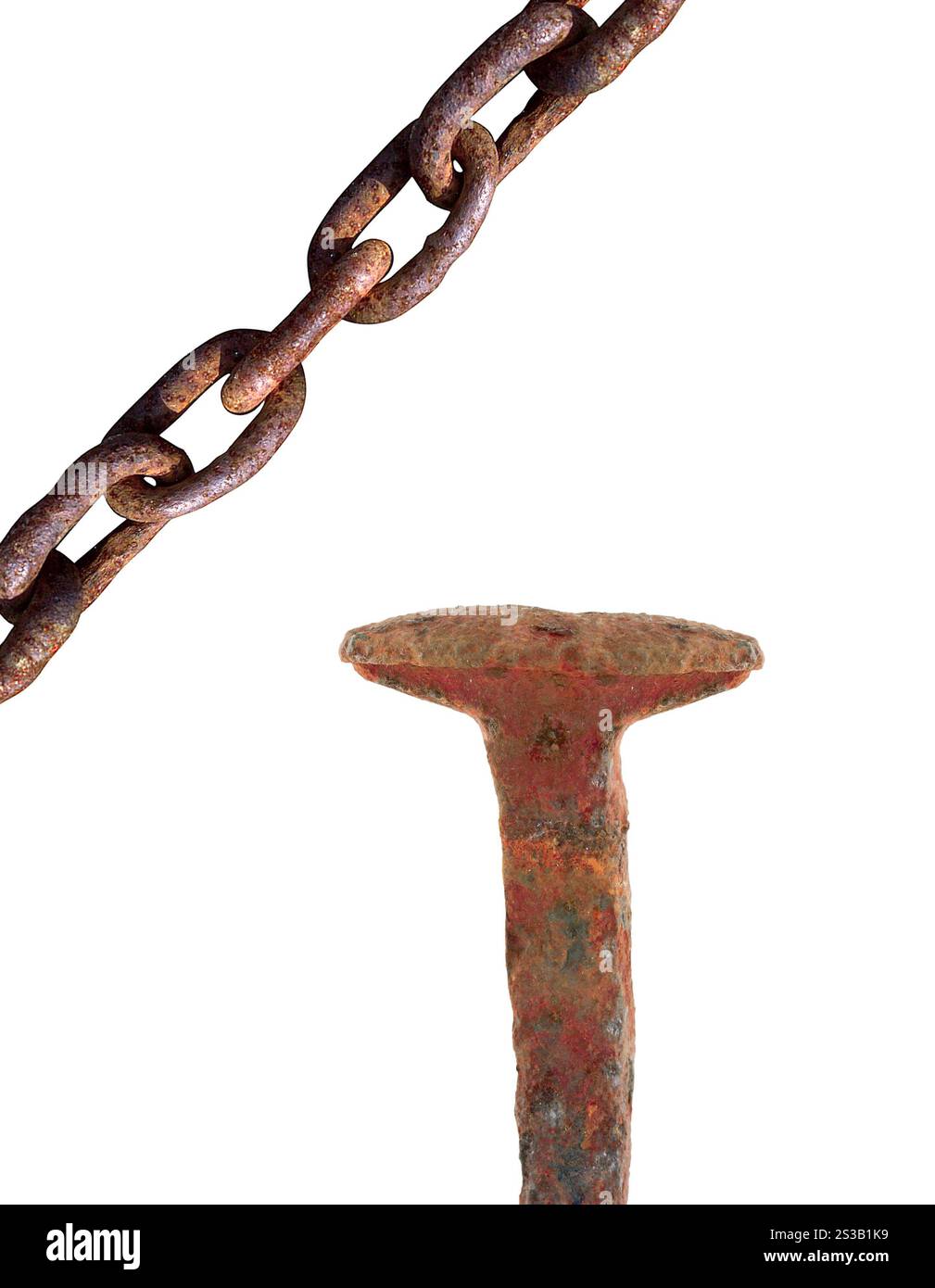 rusty nail and chain isolated on white background. rusty nail and chain ...