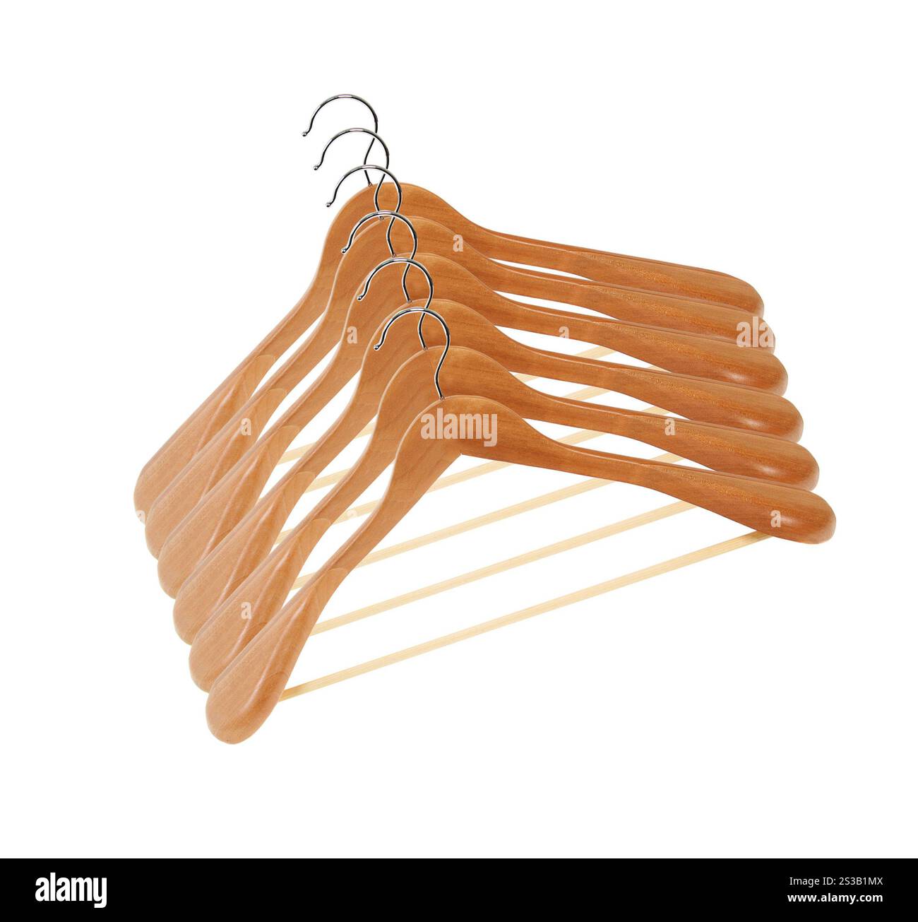 wooden hanger set isolated on white background Stock Photo - Alamy
