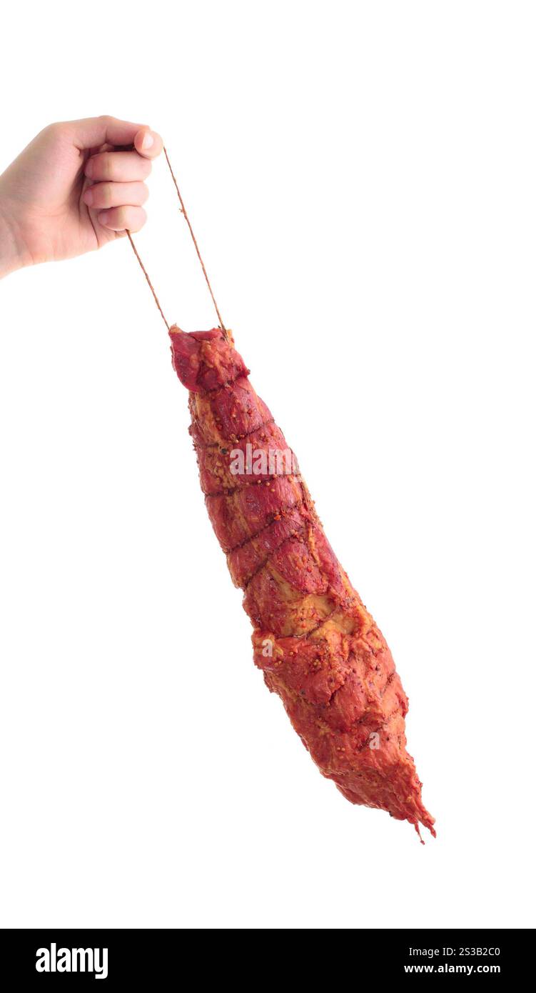 hand holding meat isolated on white background. hand holding meat Stock ...