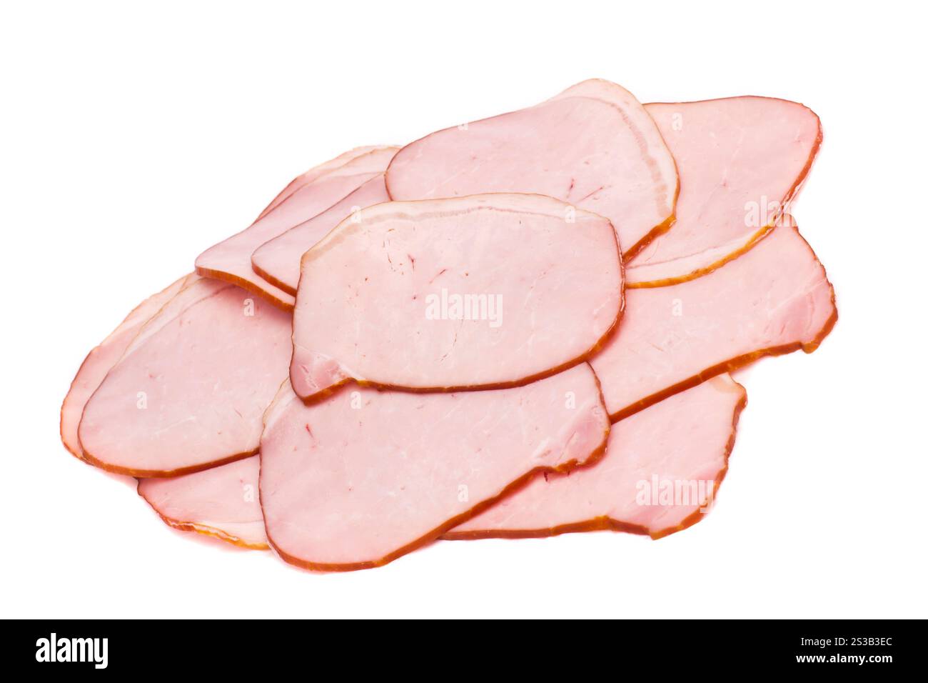 fresh folded ham on the white background Stock Photo - Alamy