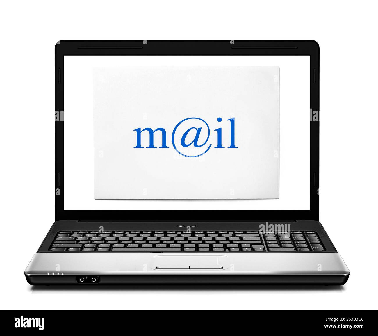 Laptop with mail envelope isolated on white background. Laptop with ...