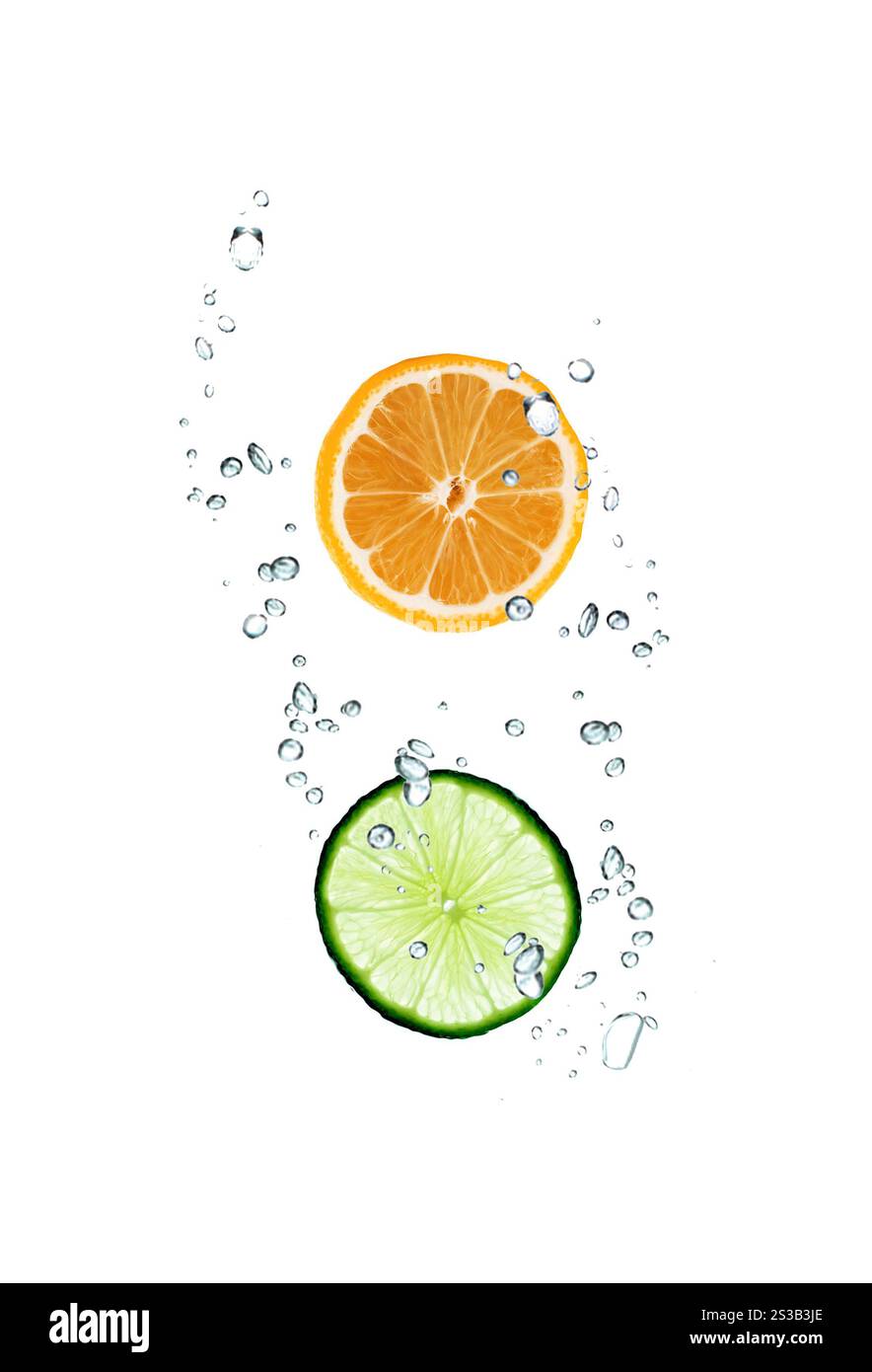 slice of grapefruit and lime in water isolated on white background ...