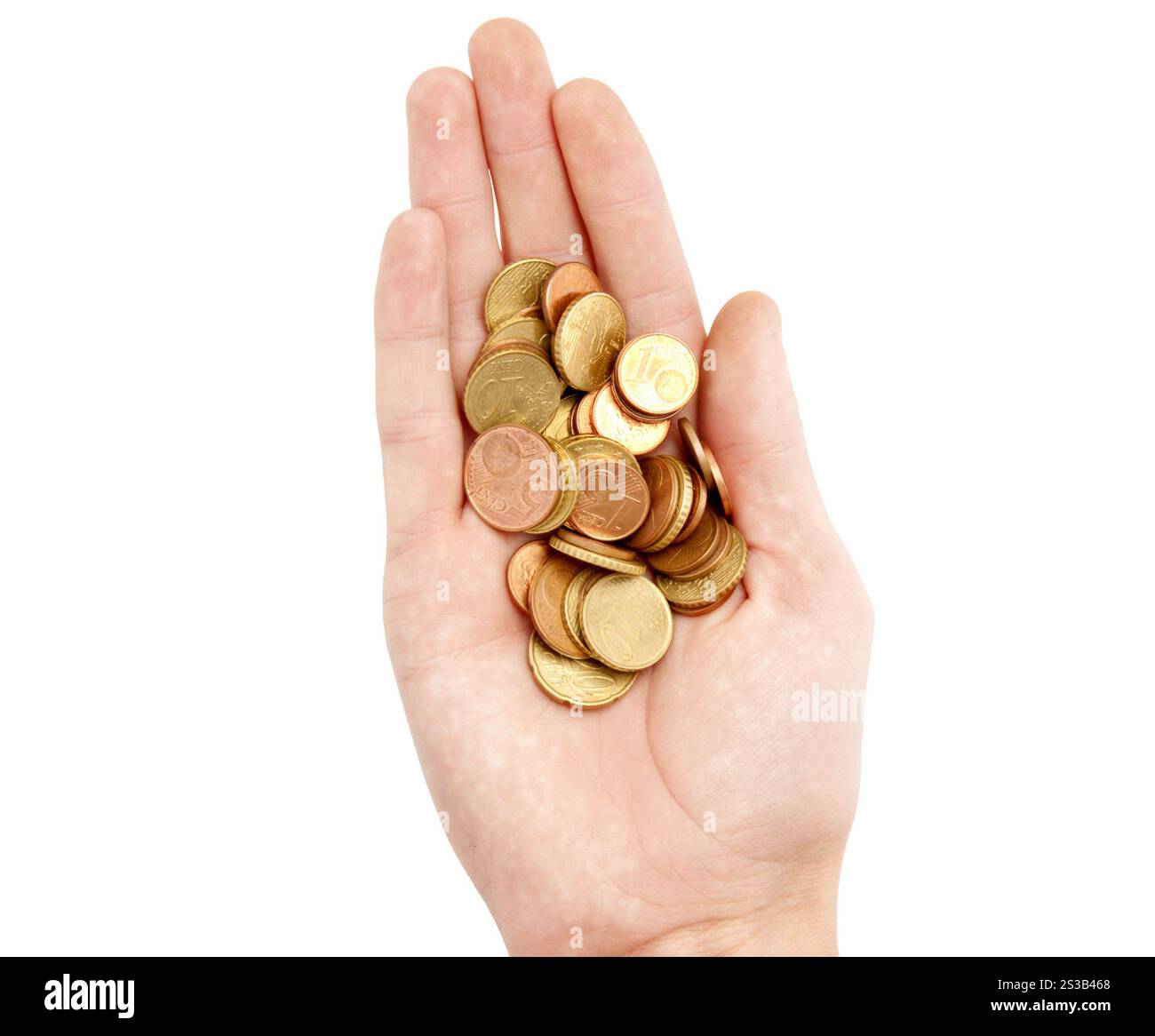 Coins in hand isolated on white background. Coins in hand Stock Photo ...