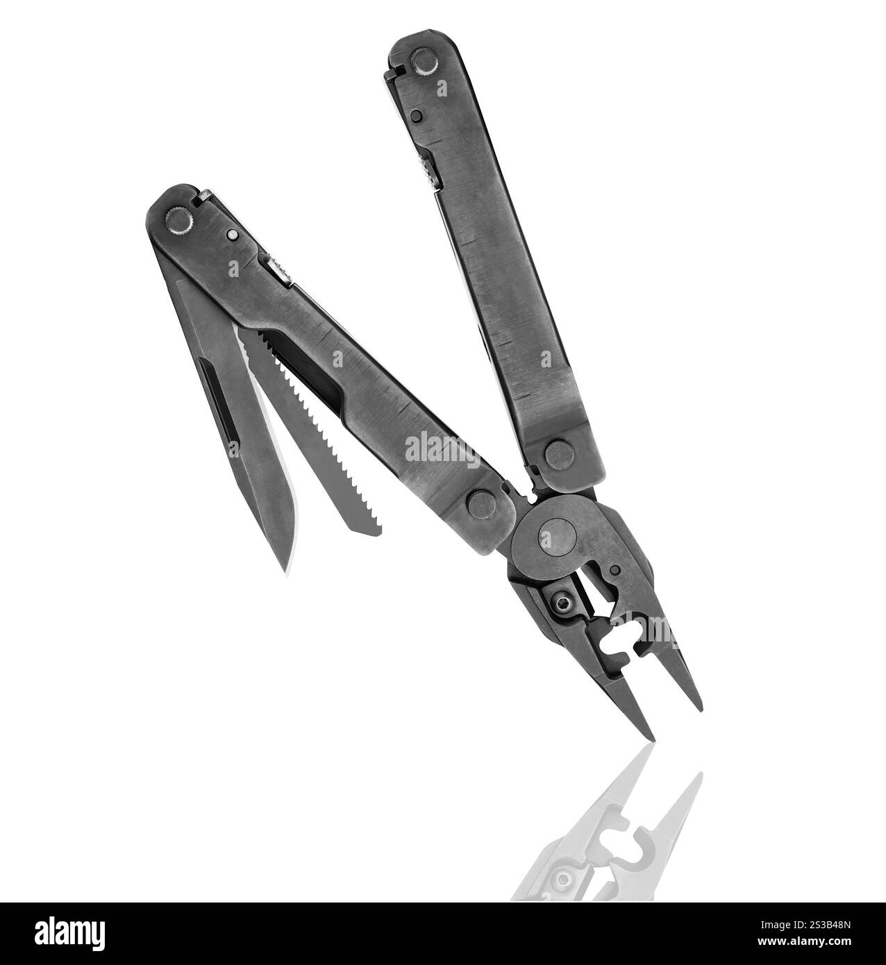 Steel pliers folding multi tool opened isolated. Steel pliers folding ...