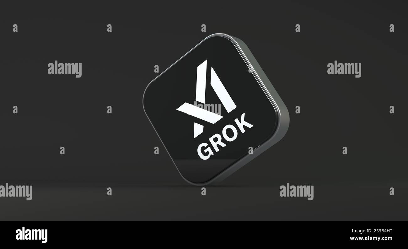 Grok Logo, 3D Visual Logo Design - X Corp.Technology Company Stock Photo - Alamy