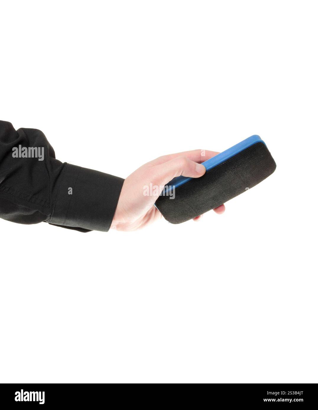 Hand erasing the whiteboard isolated on white background. Hand erasing ...