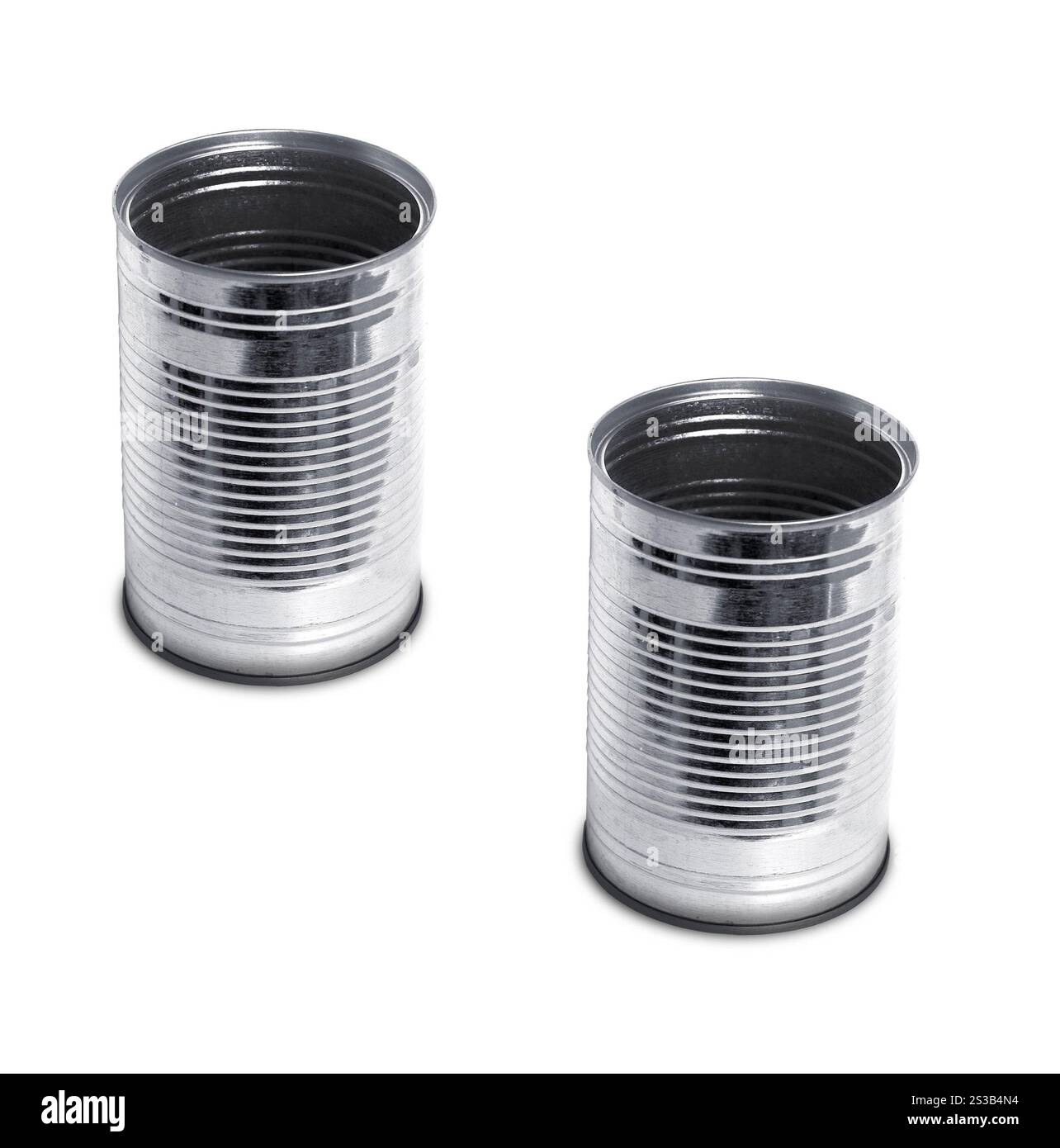 Empty open tin can without label isolated on white. Empty open tin can ...