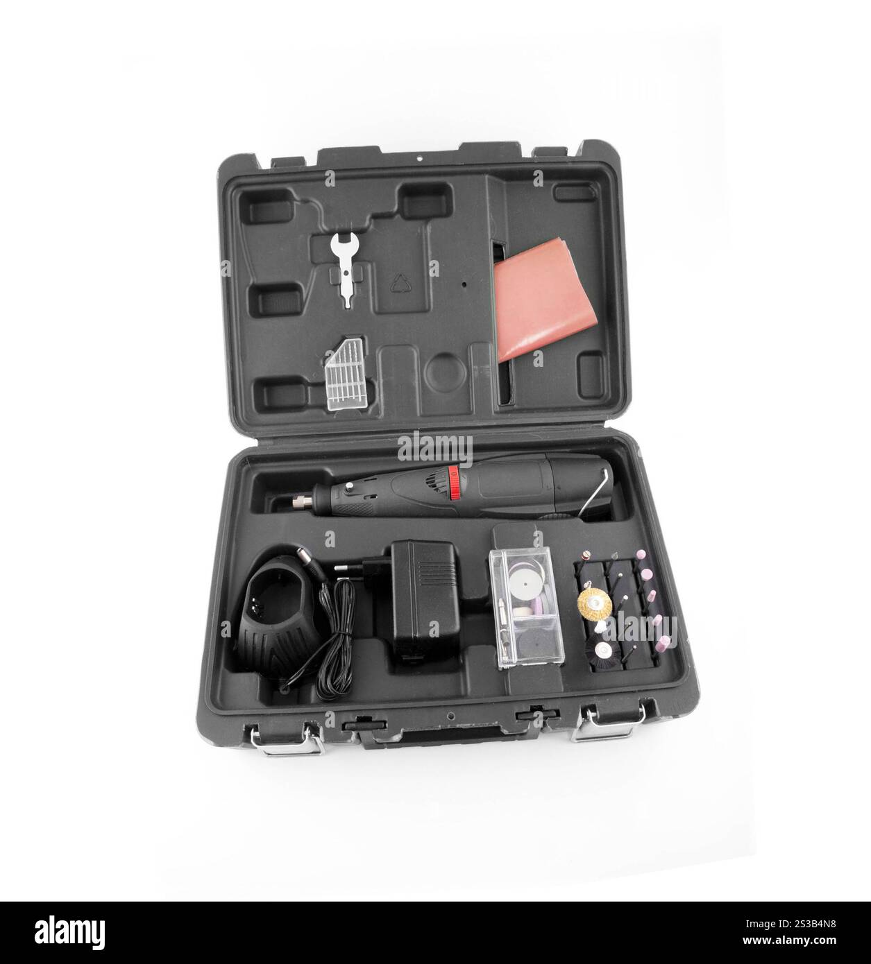 Battery drill in a case isolated on white. Battery drill in a case ...