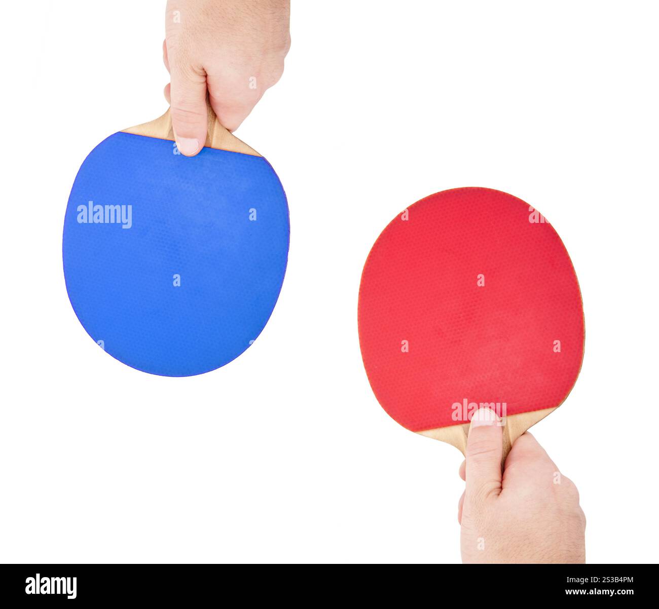 Red and blue table tennis racket in the hand. Red table tennis racket ...