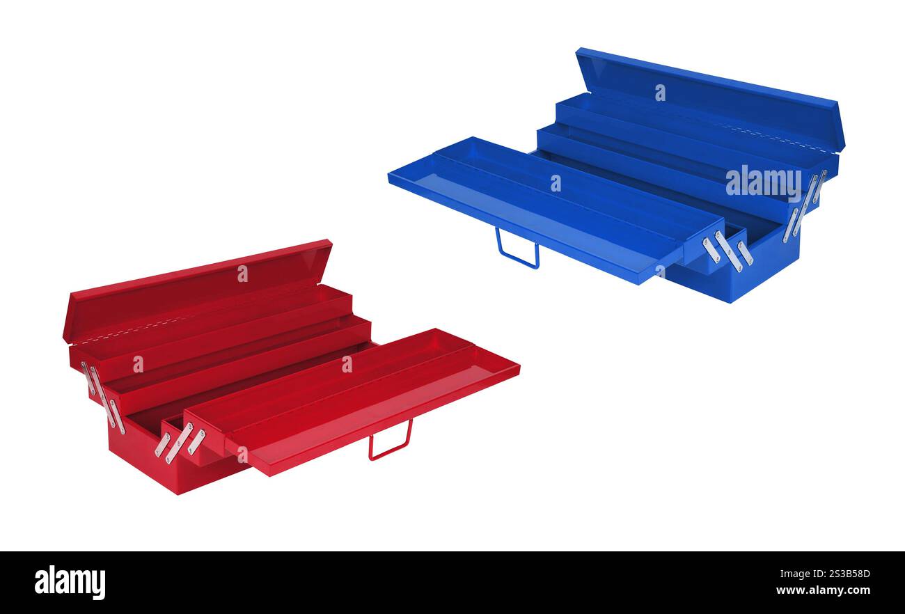 red and blue tool boxes. red tool box Stock Photo - Alamy