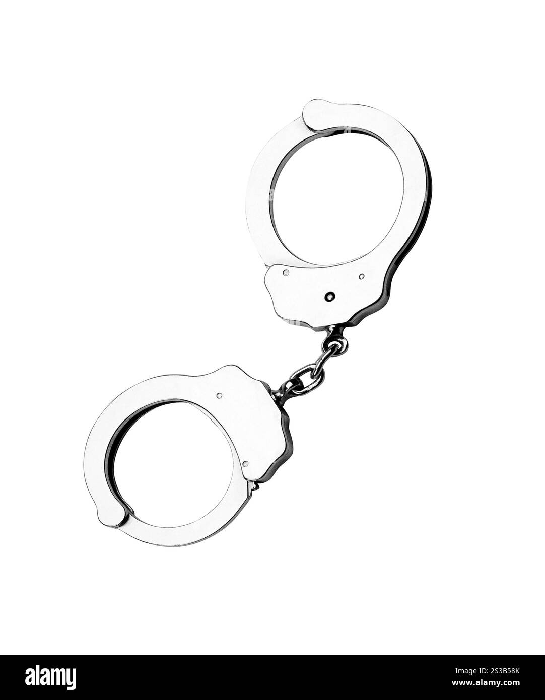 Metal handcuffs for hands isolated on white background. Metal handcuffs ...