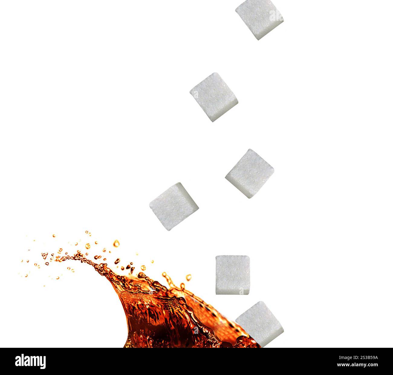 Tea splash with sugar cube isolated on white background. Tea splash ...