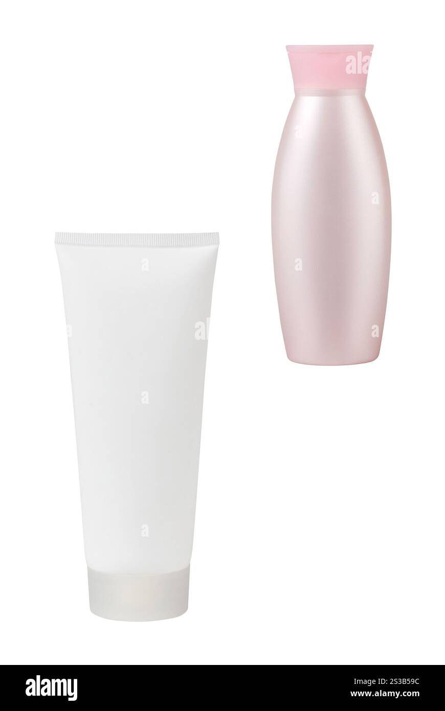 Shampoo bottle with white tube creame isolated on white background ...