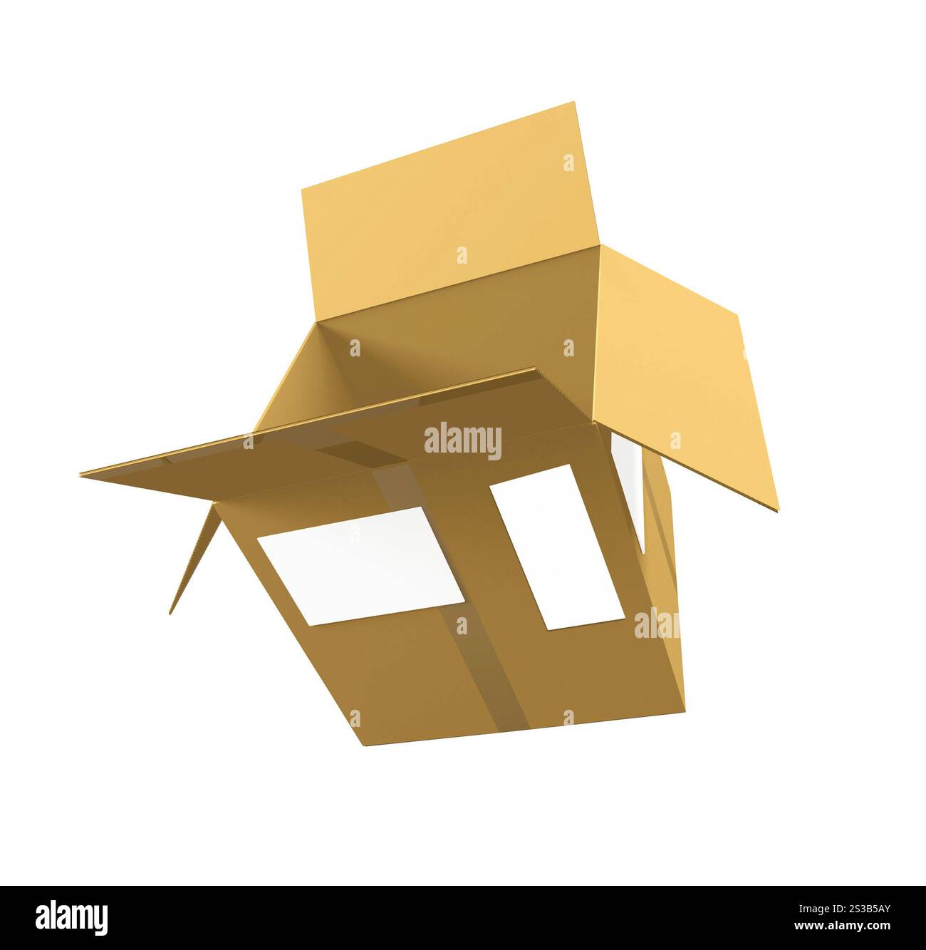 open 3d cardboard box isolated on white background. open 3d cardboard ...