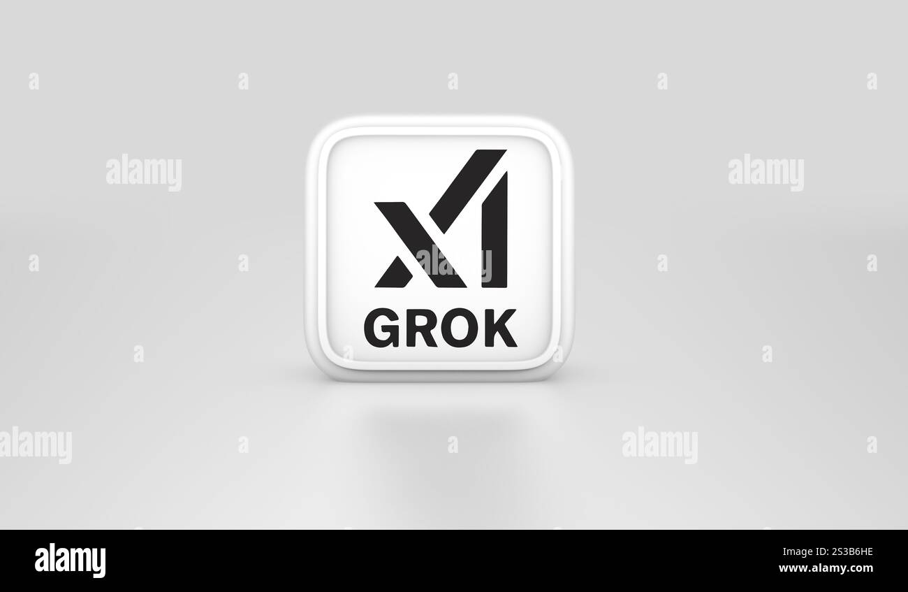 Grok Logo, 3D Visual Logo Design - X Corp.Technology Company Stock Photo - Alamy