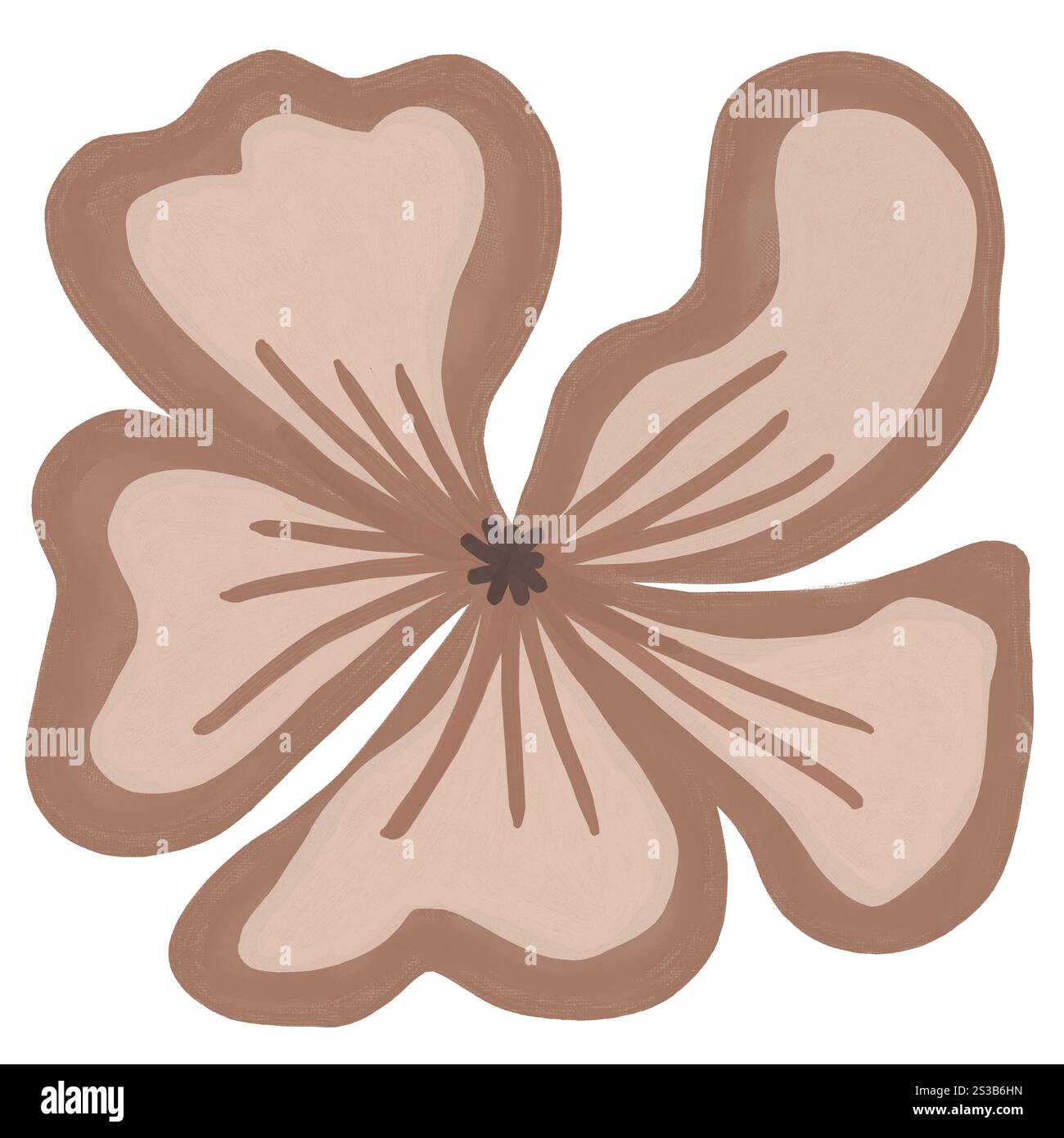 Hand drawn illustration of midcentury modern flower in mocha mousse ...