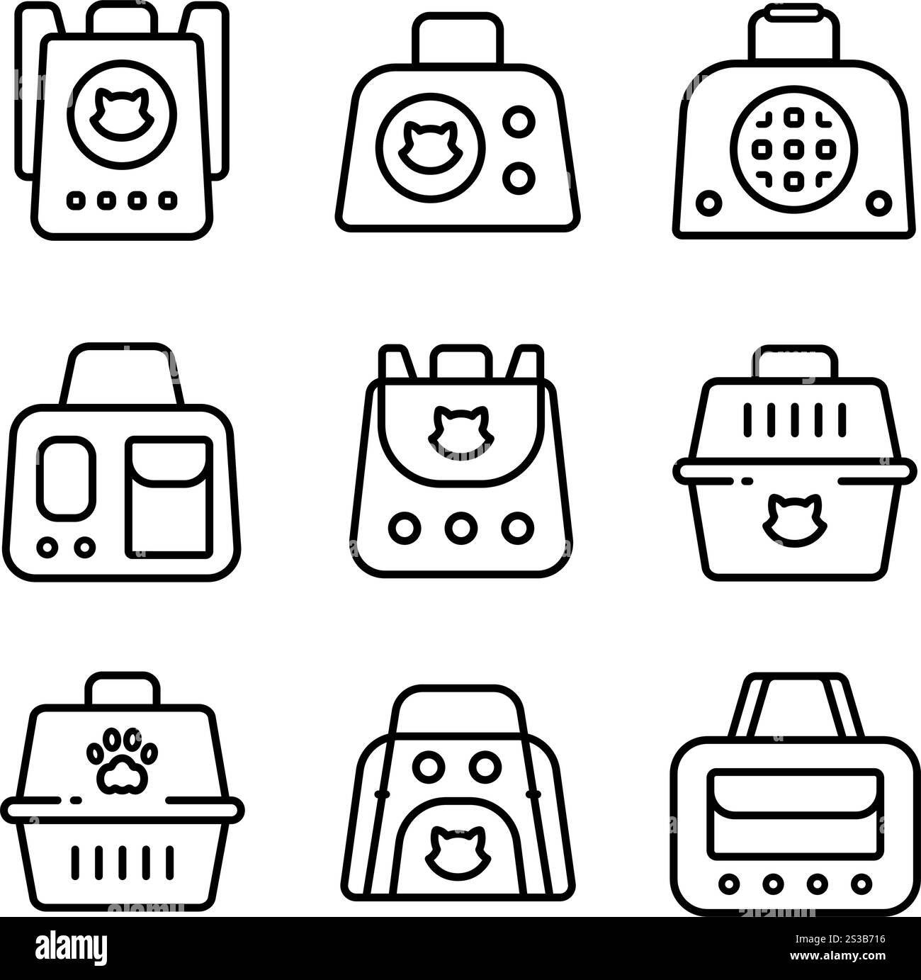 Pet Carrier Outline Symbol Collection. Pet Accessories Icon for Dogs ...