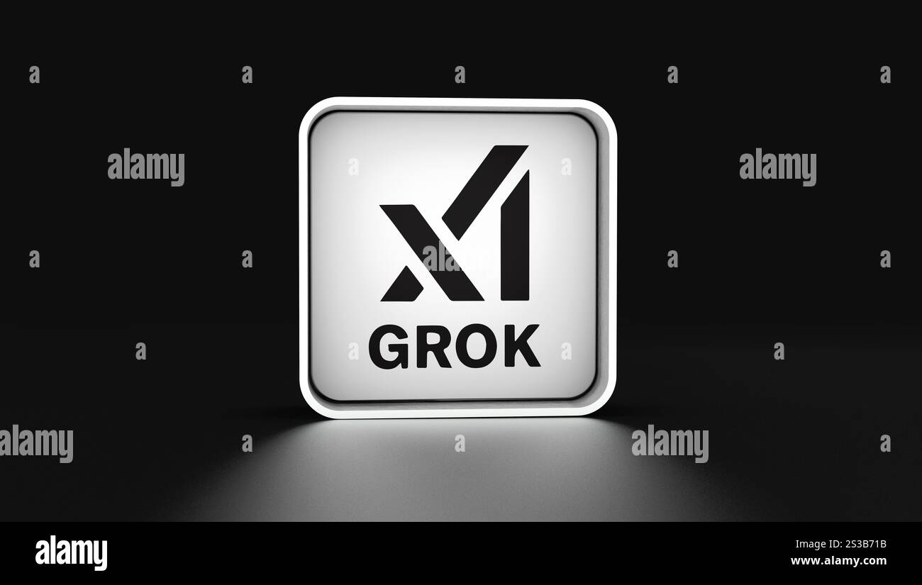 Grok Logo, 3D Visual Logo Design - X Corp.Technology Company Stock Photo - Alamy