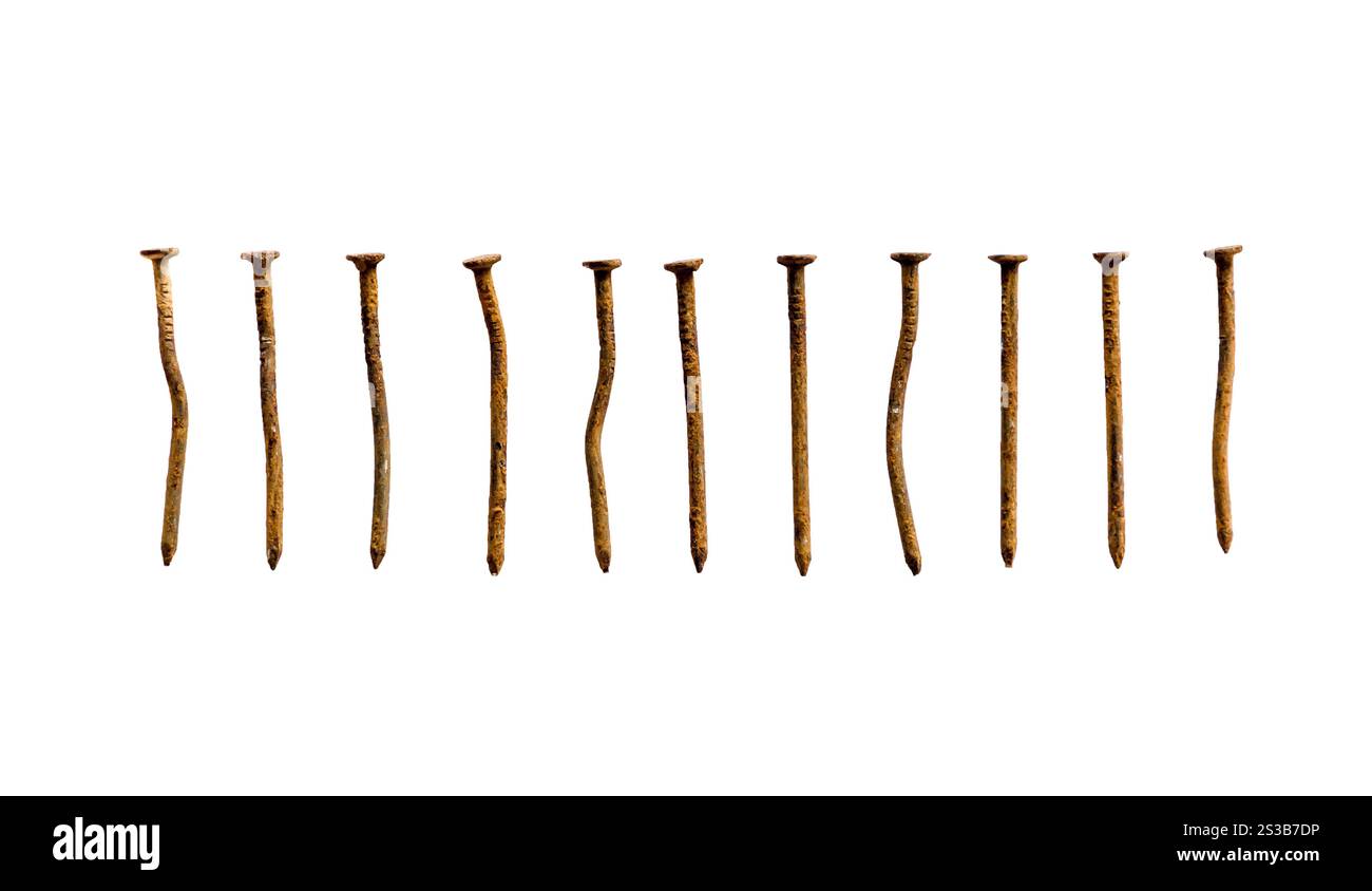 Old rusty bent nails isolated on white background. Old rusty nails ...