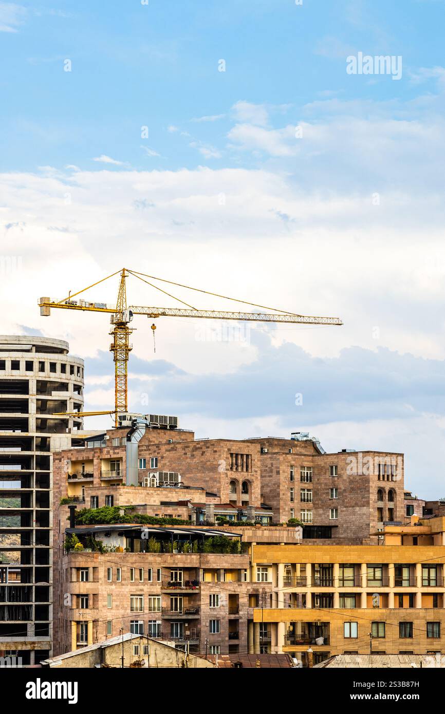 building of apartment houses in Yerevan city Armenia in summer evening ...