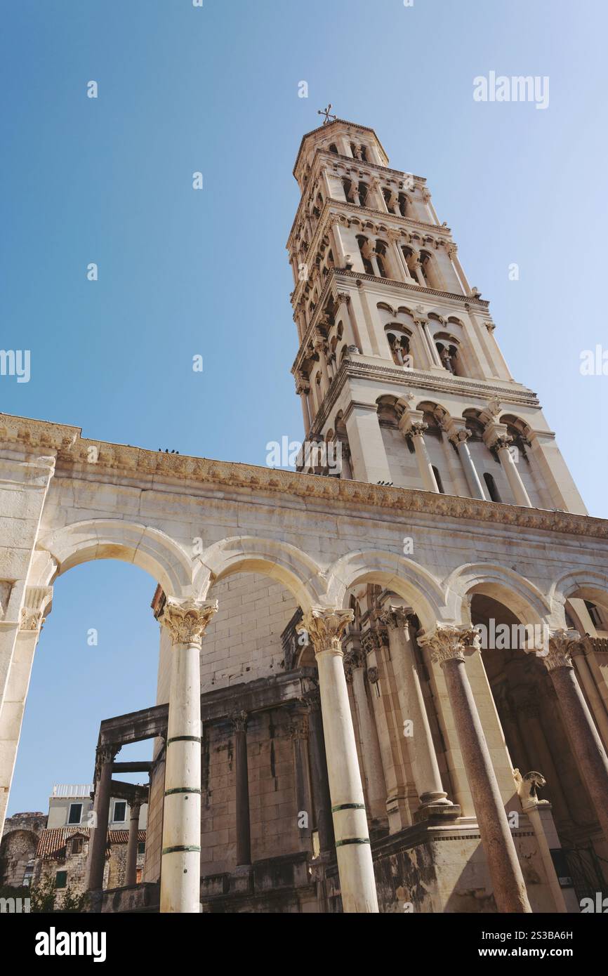 The tower of Saint Domnius Cathedral, medieval architecture, Split ...