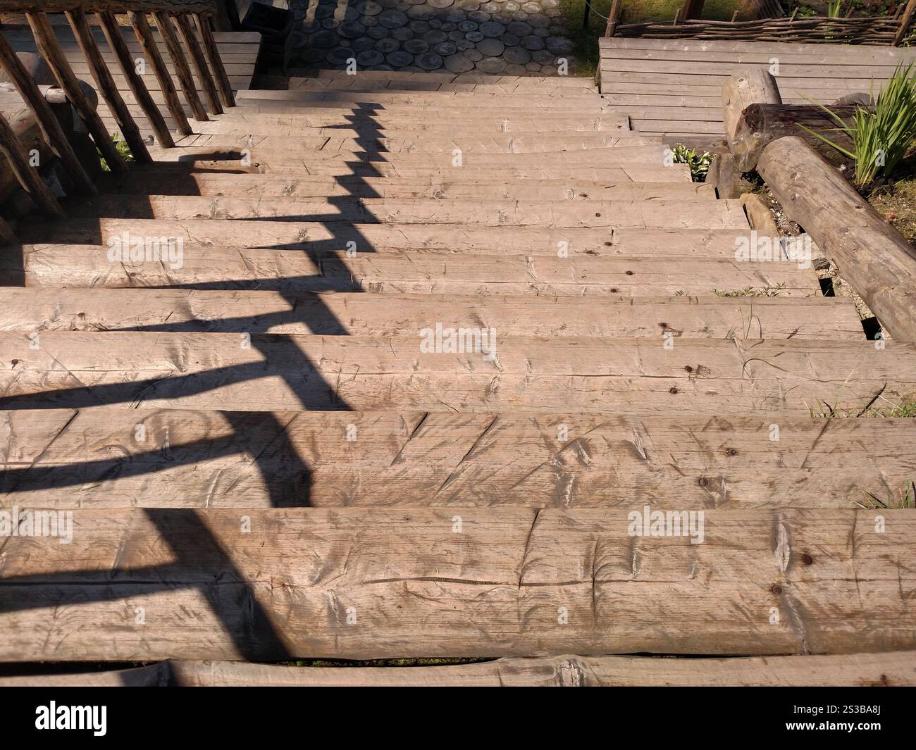 Wooden stairs staircase ladder down horizontal Stock Photo - Alamy