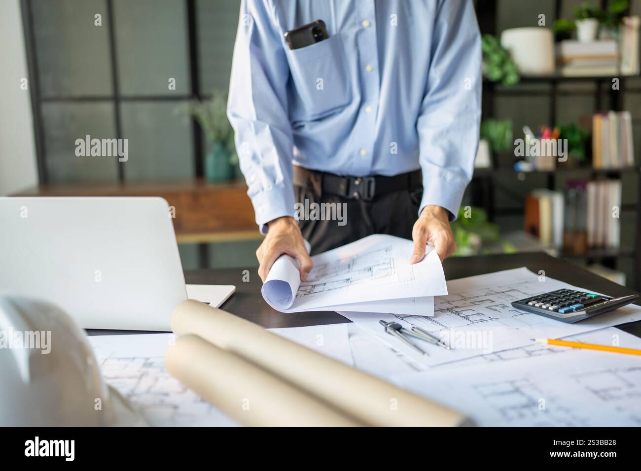 Architecture Man drawing on architectural Creative project business ...