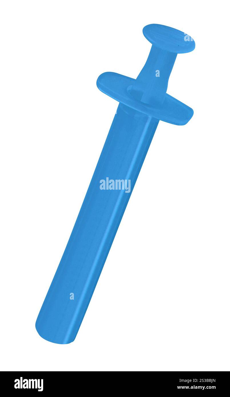 blue syringe isolated on white background. yellow syringe isolated on ...