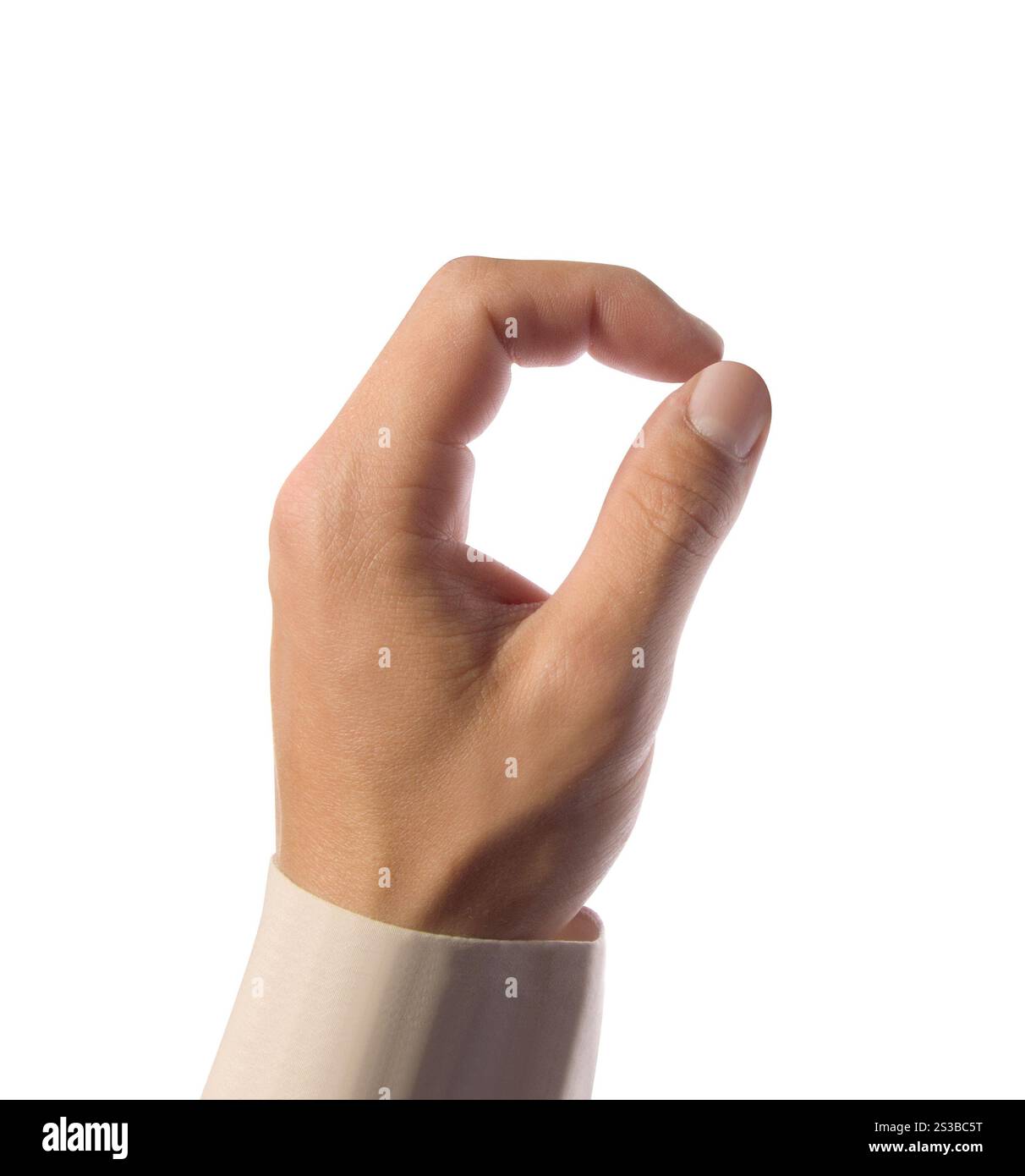 Hand holding some tiny or thin object Stock Photo - Alamy