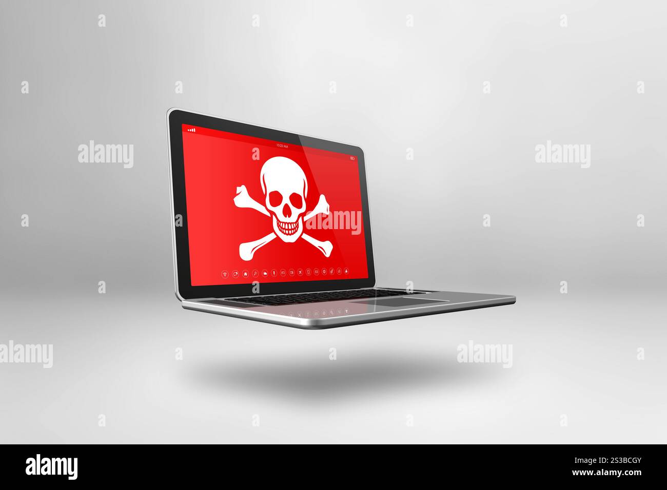 Laptop with a pirate symbol on screen. Hacking and virus concept. 3D ...