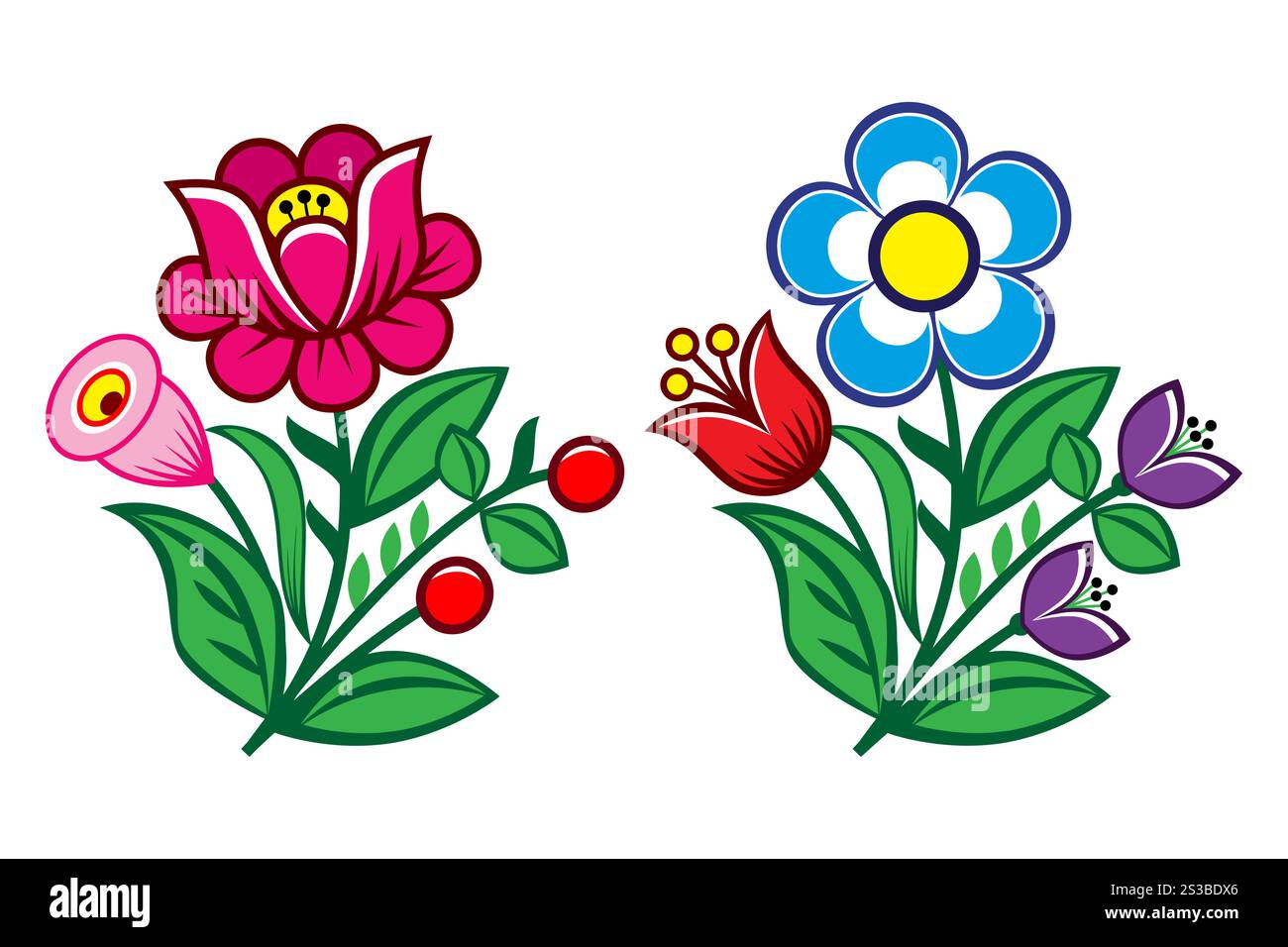 Polish folk art from Zalipie vector floral design elements - patterns ...