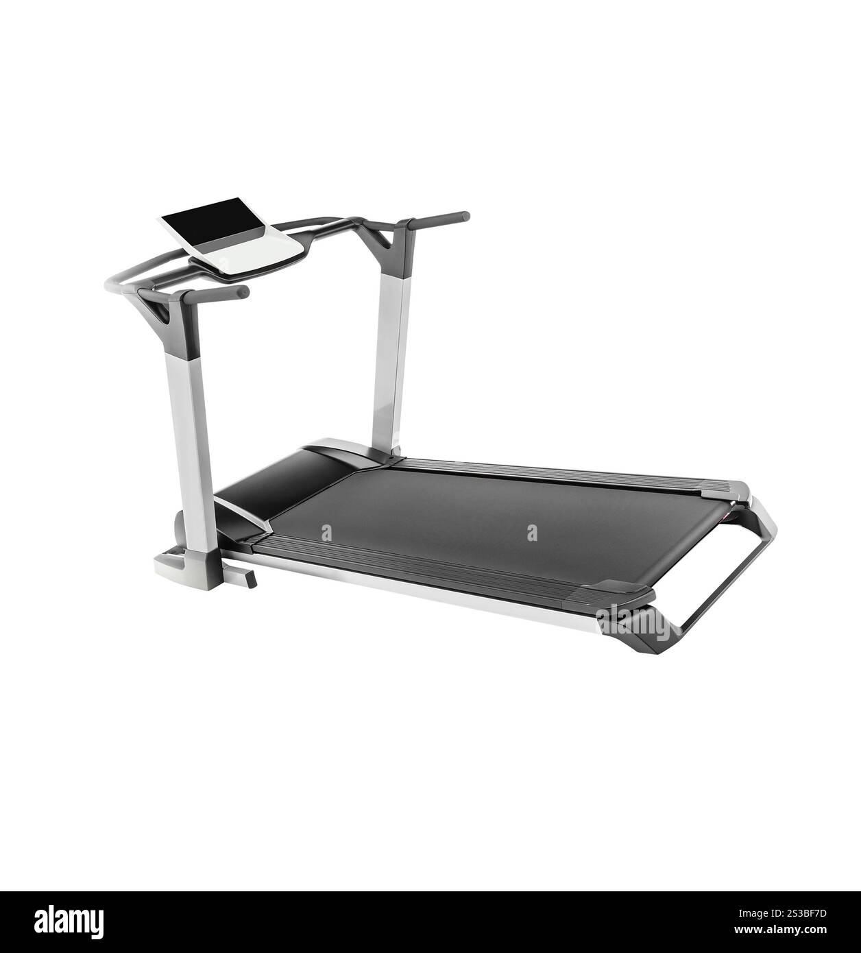 Side view of treadmill isolated on white background. Side view of ...