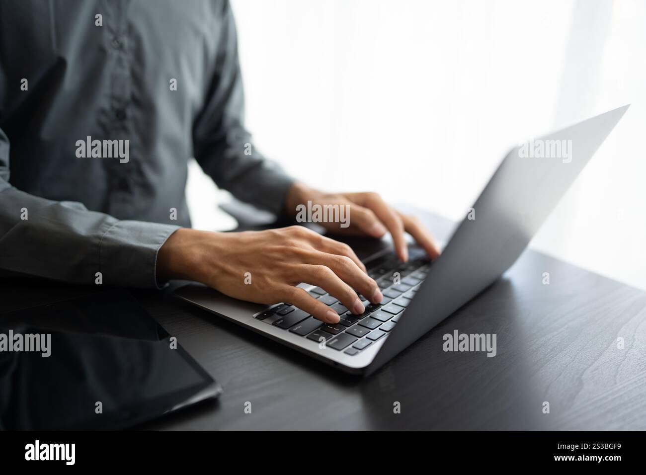 Business man working with laptop Hands typing keyboard. Professional ...