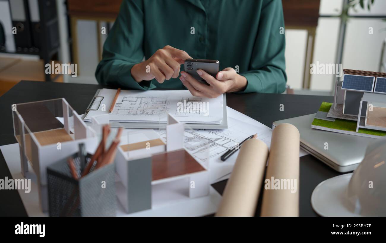 Architecture Man use smart phone for architectural Creative project business architecture ...