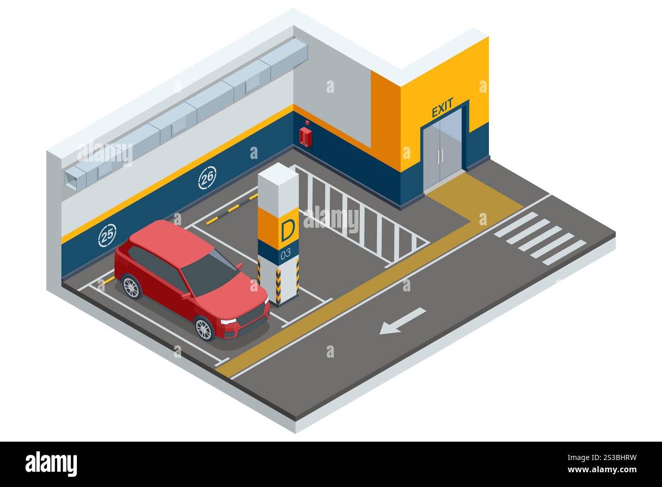 Isometric vector illustration of an indoor parking space with marked ...