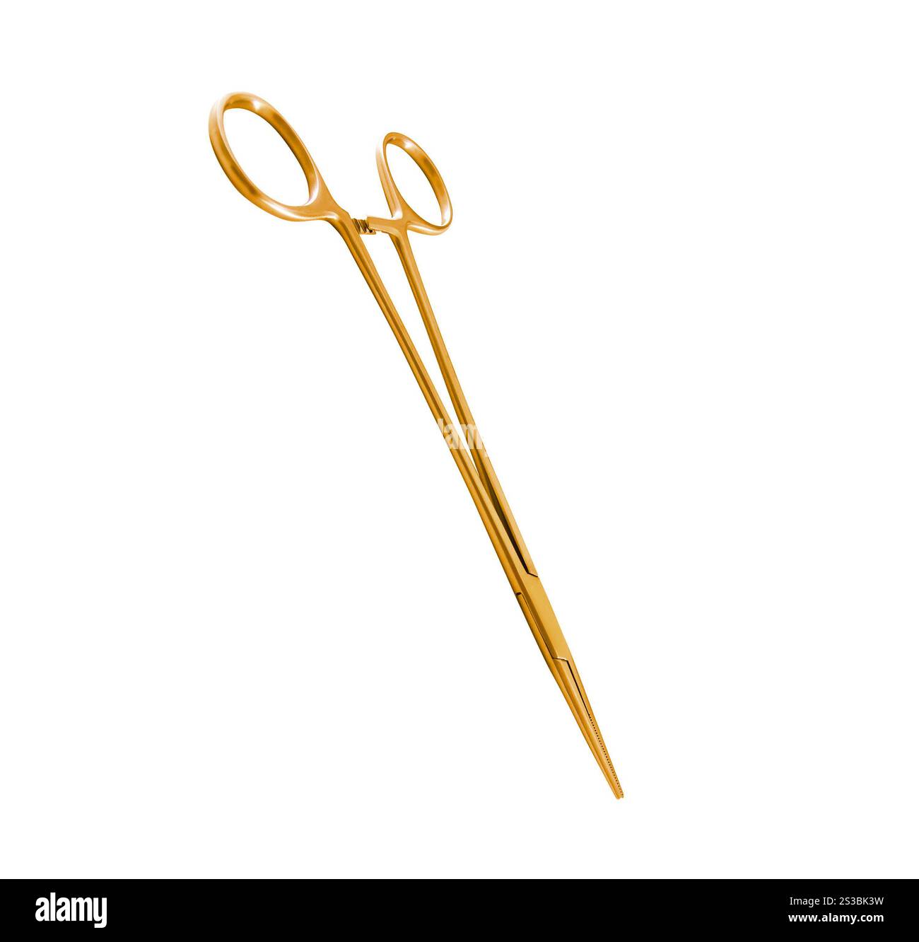 golden surgical medical clamp golden over white background. golden ...