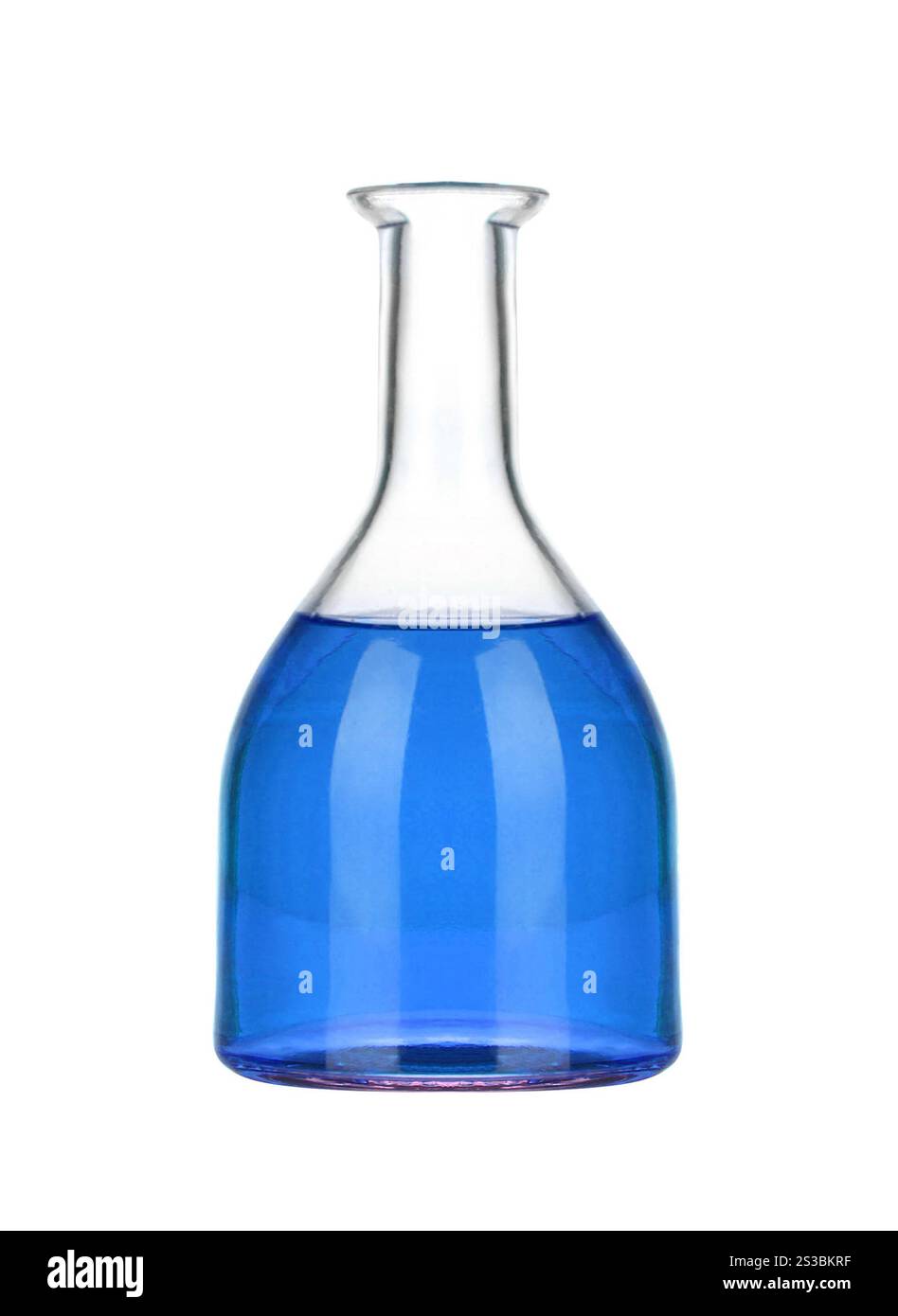 Chemical laboratory flask with green liquid isolated on white ...