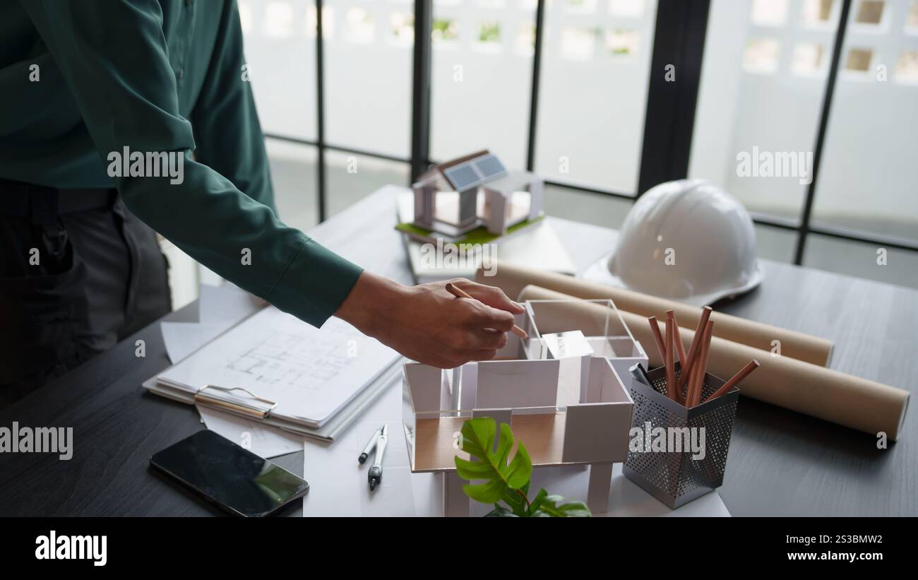 Green Eco Architecture Man drawing on architectural Creative project business architecture ...