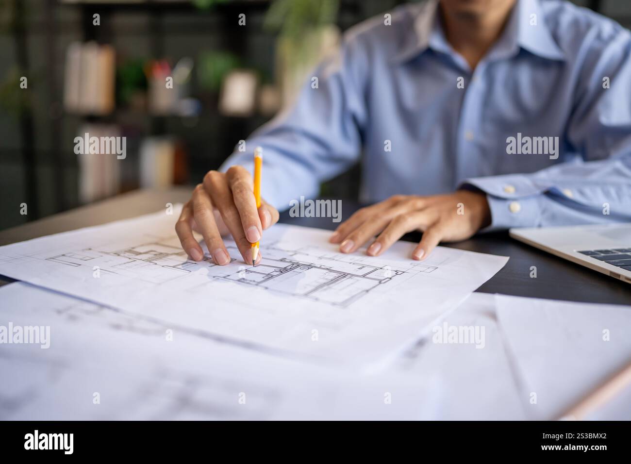 Architecture Man drawing on architectural Creative project business ...