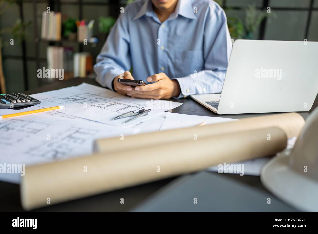 Architecture Man drawing on architectural Creative project business ...