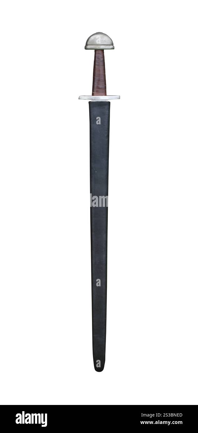 Viking or early medieval sword in a black leather scabbard Stock Photo ...