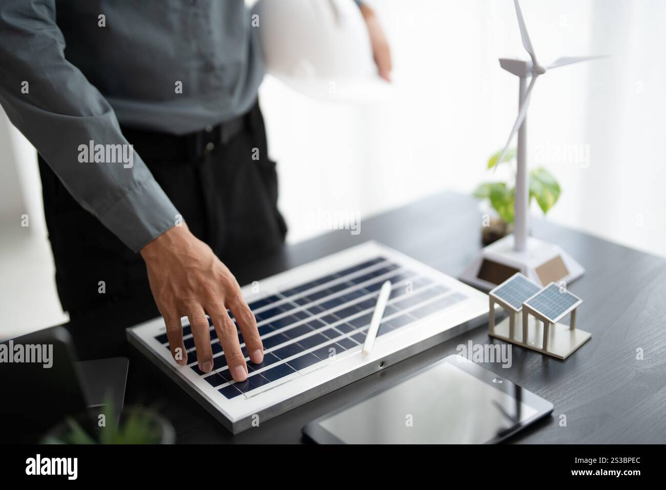 Engineer planning for Solar panels green energy Business man working ...