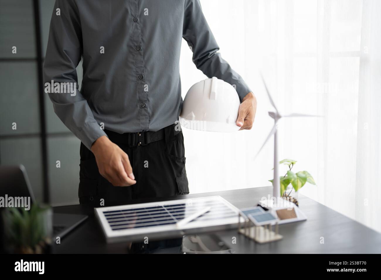 Engineer planning for Solar panels green energy Business man working ...