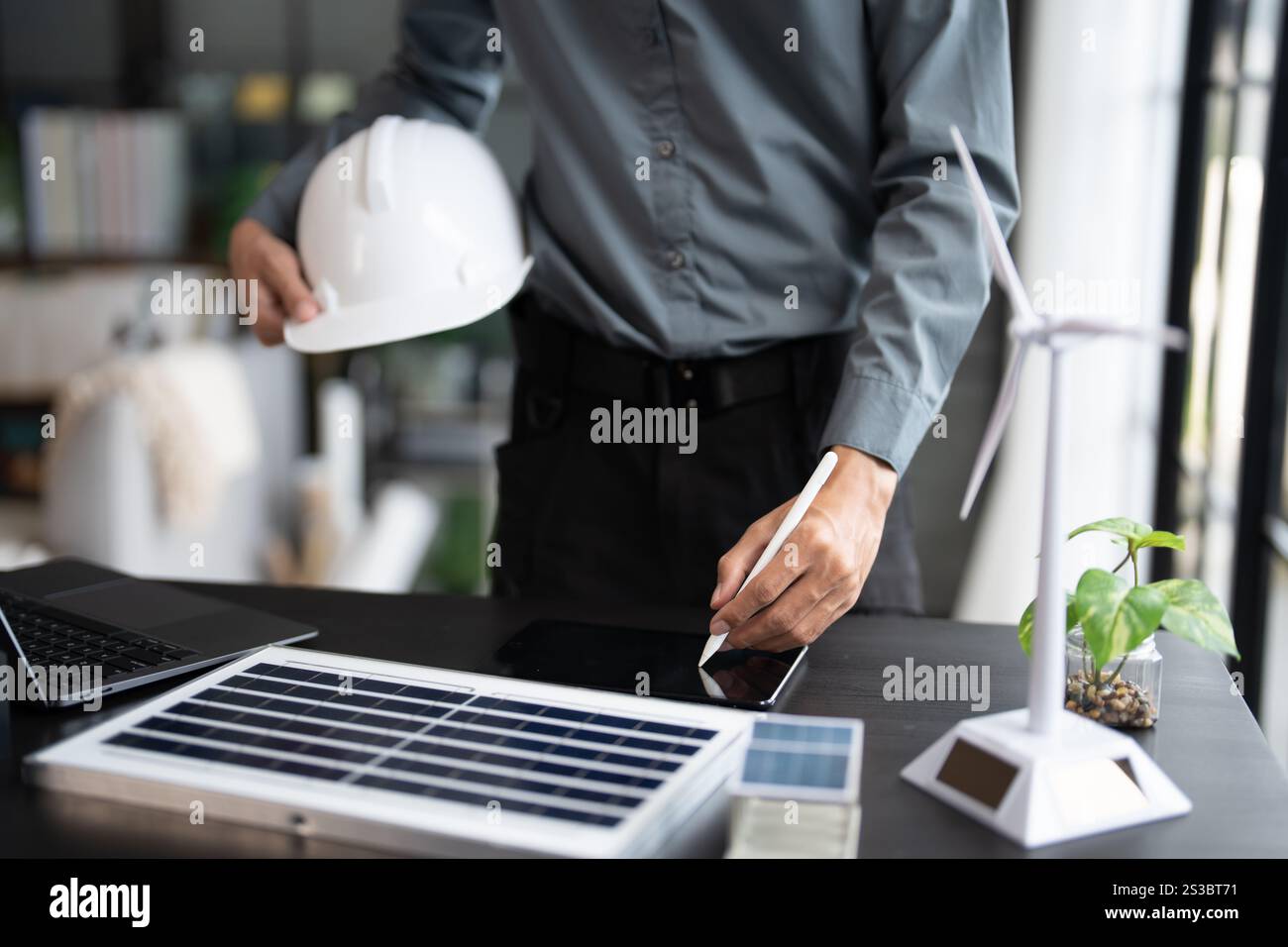 Engineer planning for Solar panels green energy Business man working ...