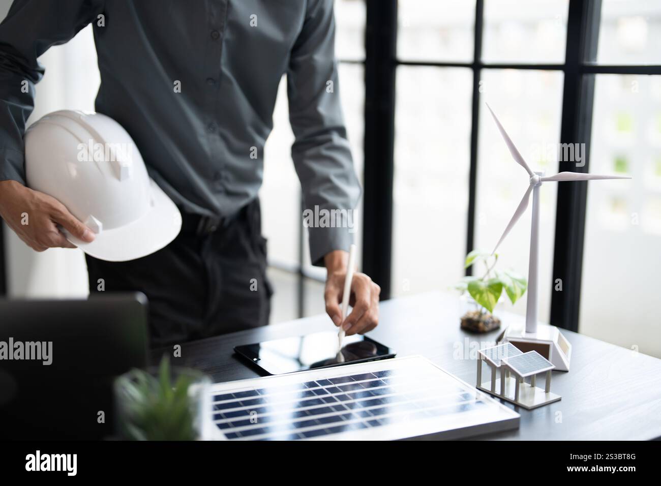 Engineer planning for Solar panels green energy Business man working ...