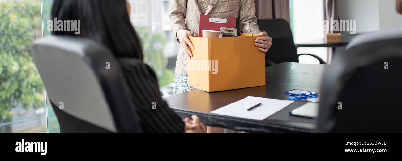Quit Job asian business woman sending resignation letter and packing ...