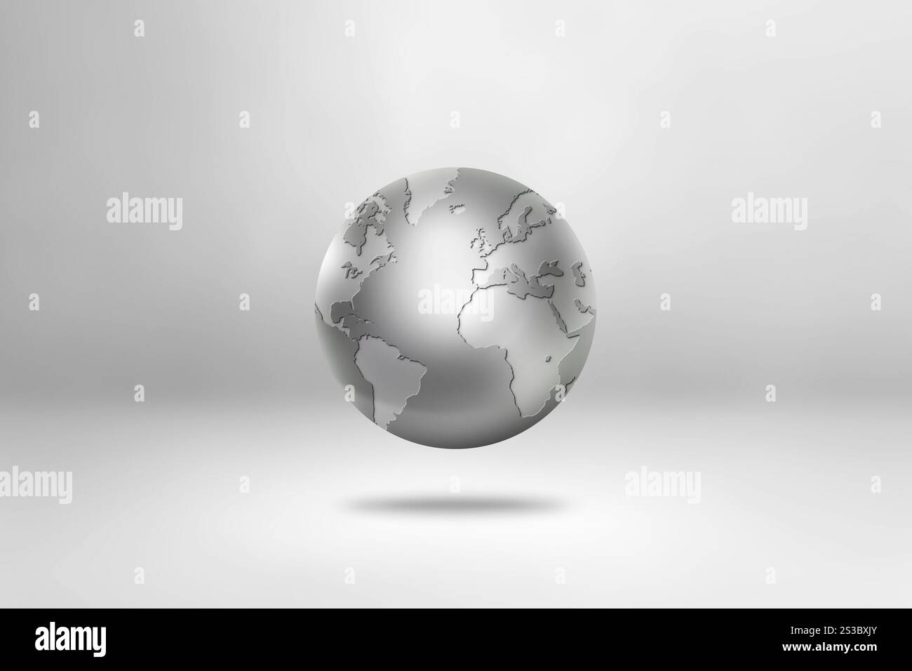 Metal world globe isolated on white background. 3D illustration. Metal ...