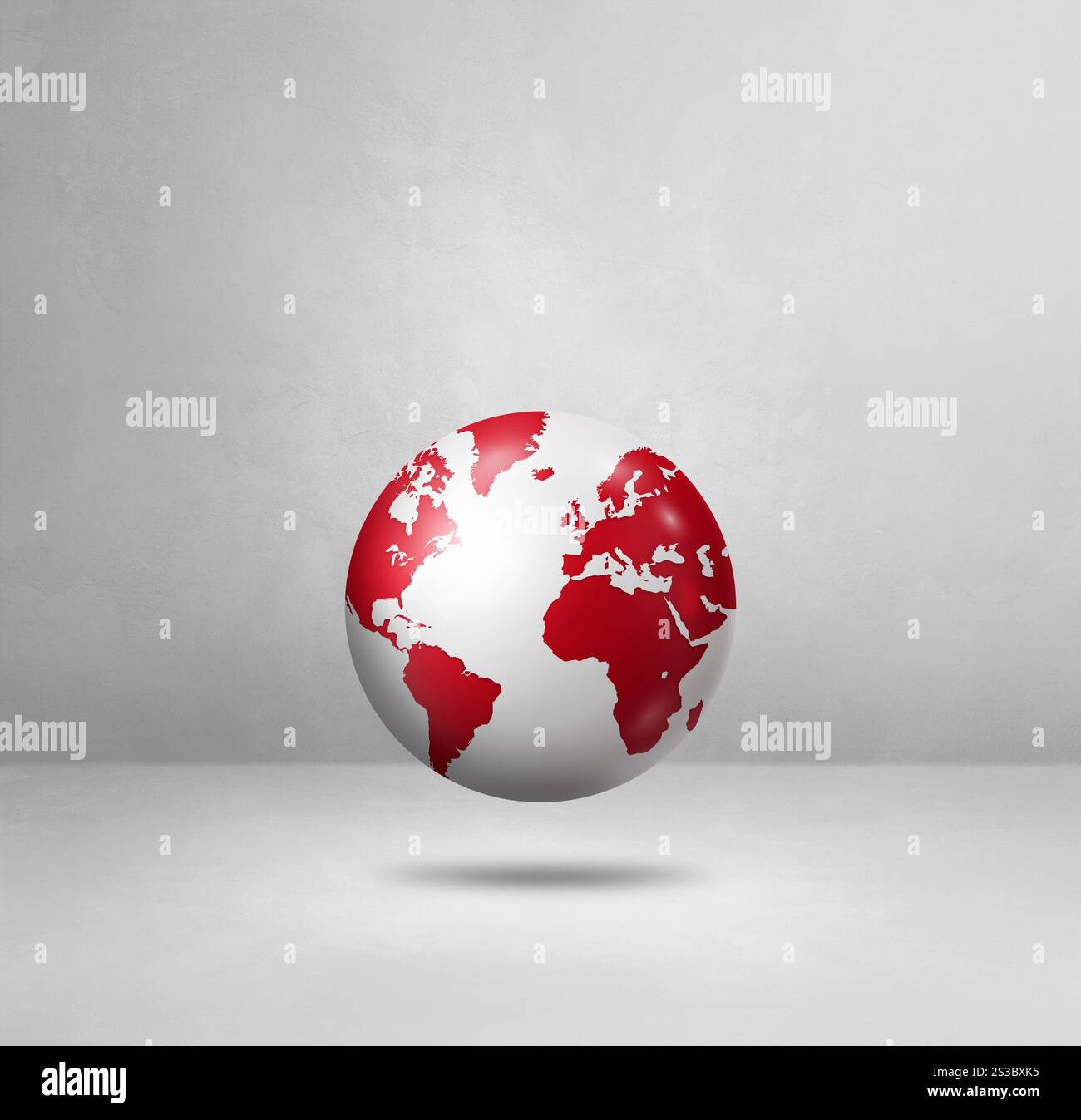 World globe, red earth map, floating over a white background. 3D ...